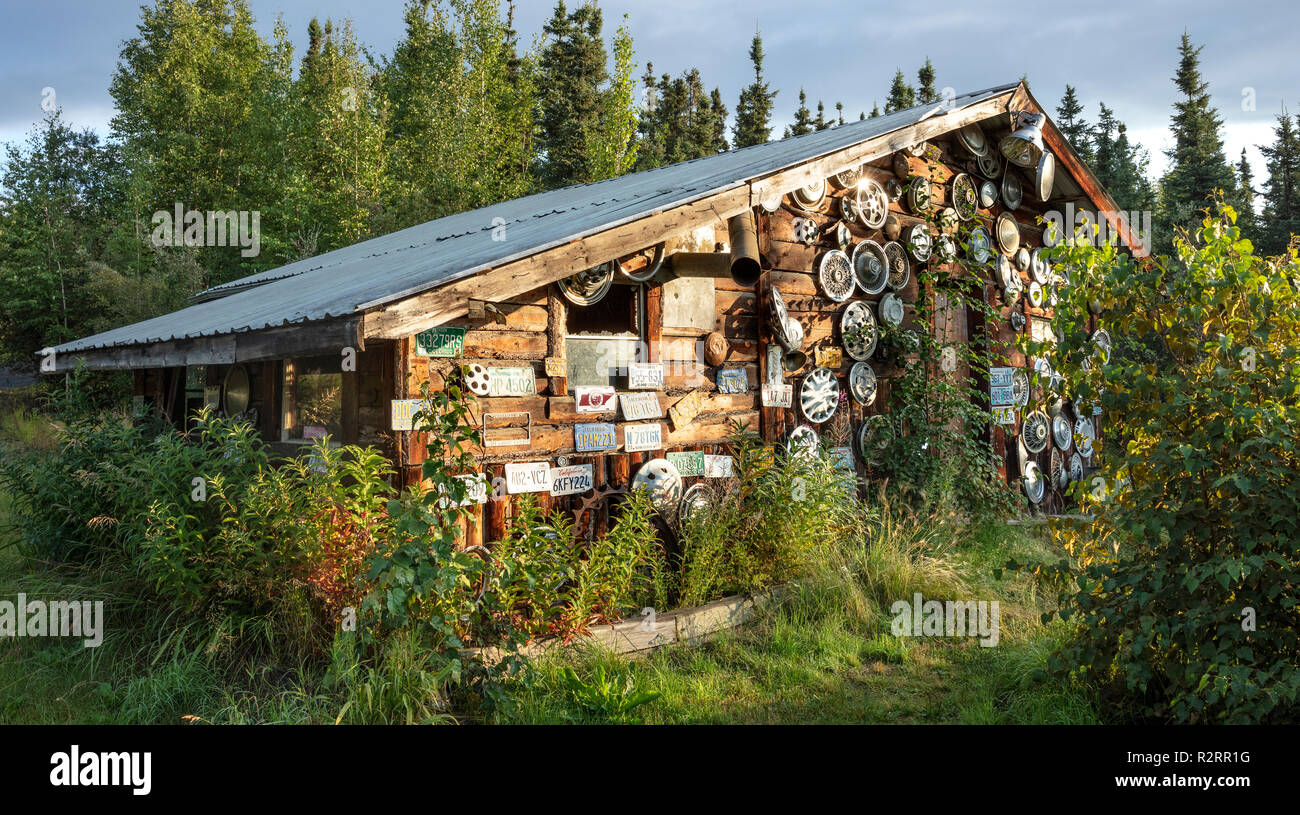 Joy, Alaska - Aug 18, 2018: A view of Joe and Nancy Carlson's Tire Shop ...