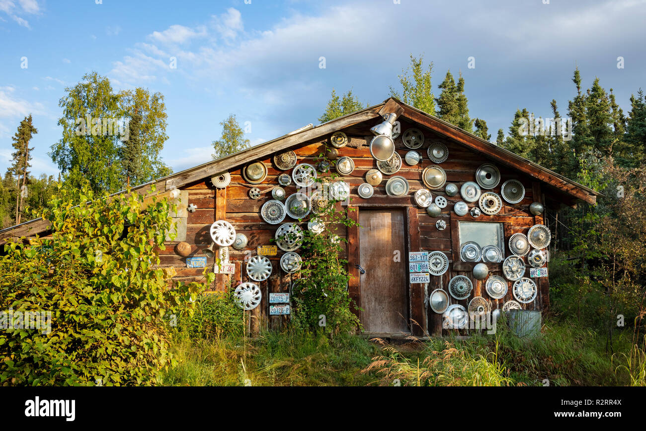 Joy, Alaska - Aug 18, 2018: A view of Joe and Nancy Carlson's Tire Shop ...