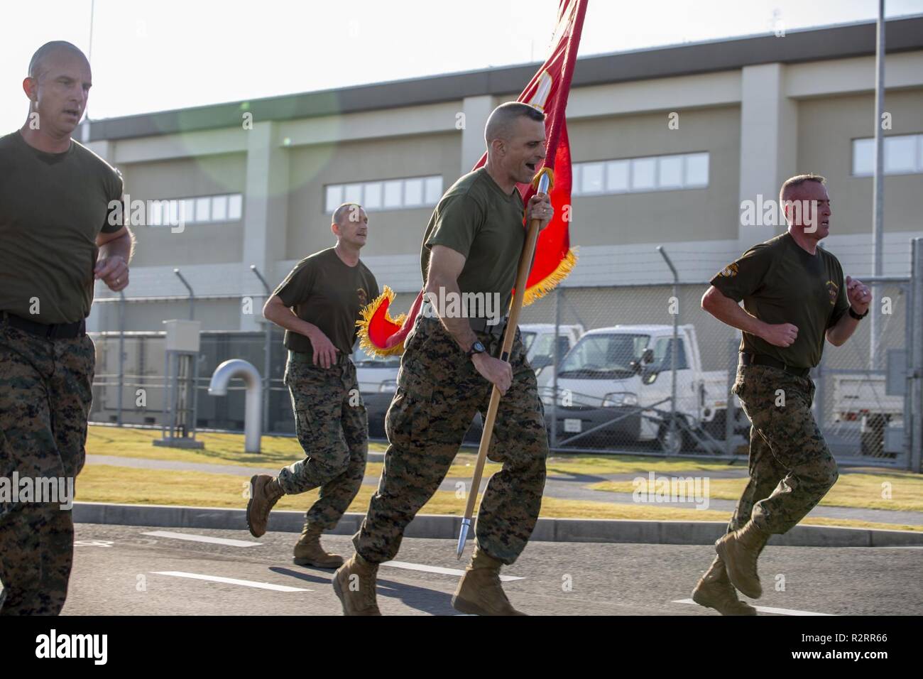 U.S. Marine Corps Col. Mark Palmer, center, commanding officer of ...