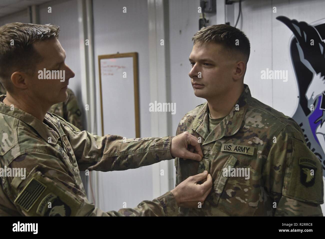 U.S. Army Soldiers assigned to Headquarters and Headquarters Company, Task Force Destiny, Spc ...