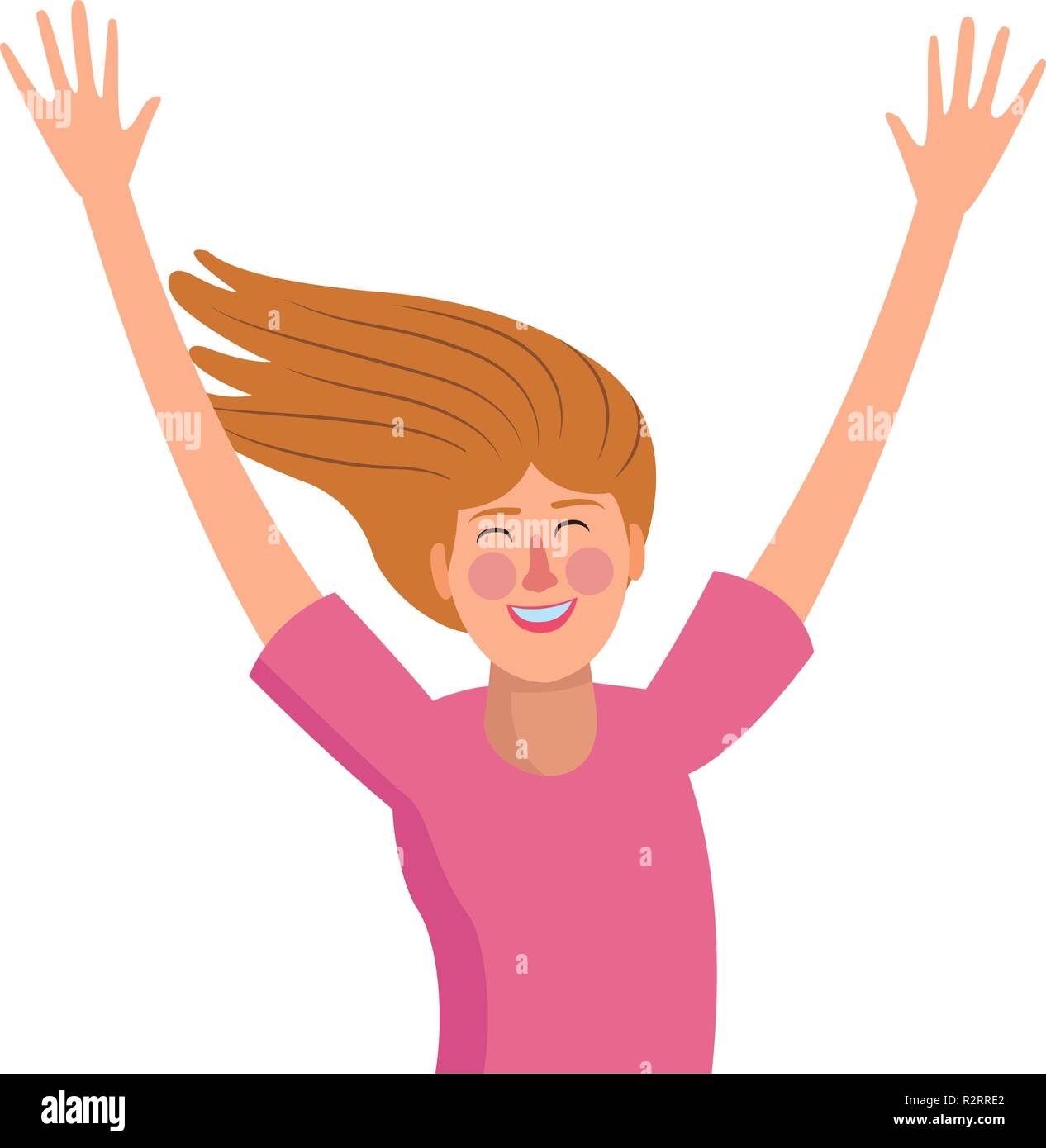 Happy and young woman with arms up cartoon vector illustration graphic ...