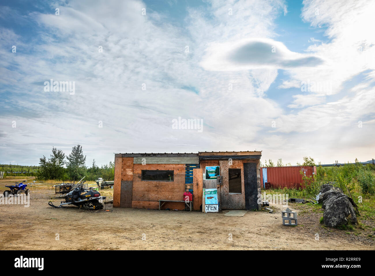 Yukon River Camp, Alaska - Aug 18, 2018: A view of the fur trading post ...