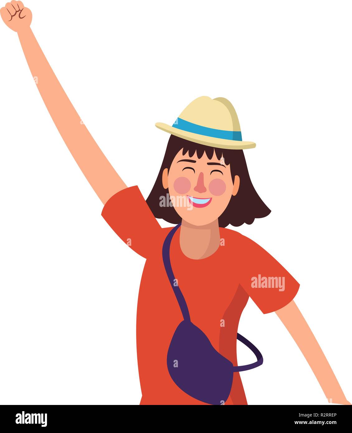 Happy and young woman with arms up cartoon vector illustration graphic ...