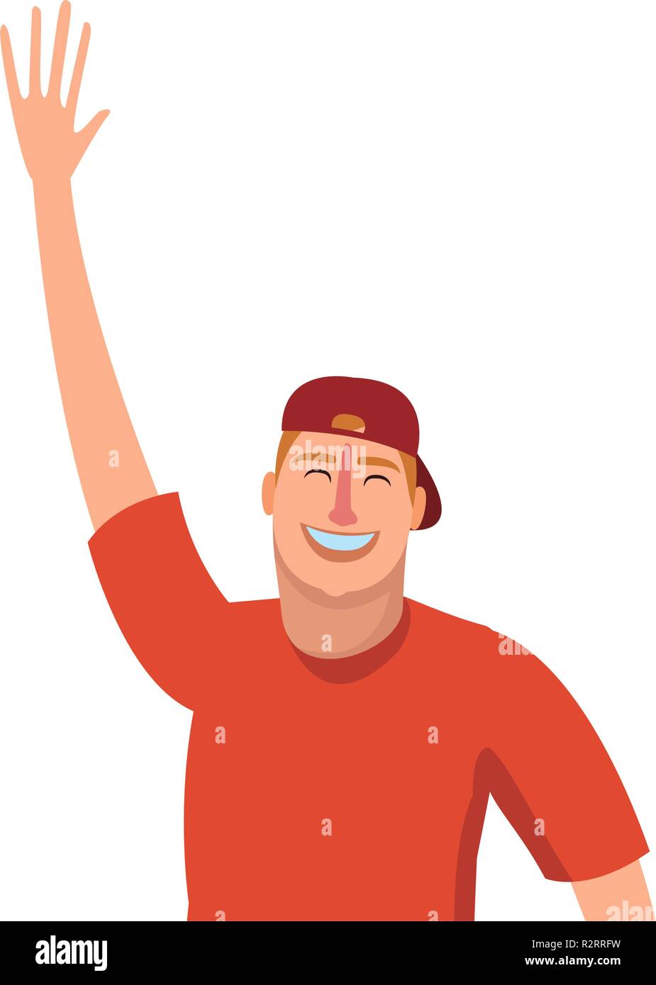 Happy and young man with arms up cartoon profile vector illustration ...