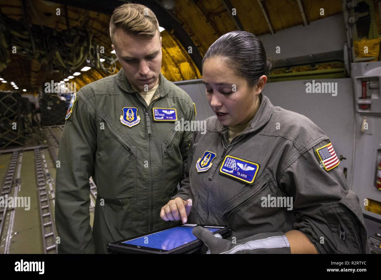 U.S. Air Force Staff Sgt. Arriel K. Bromley, right, and Senior Airman ...