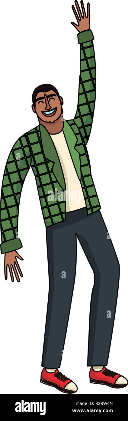 Happy and young man with arms up cartoon vector illustration graphic ...