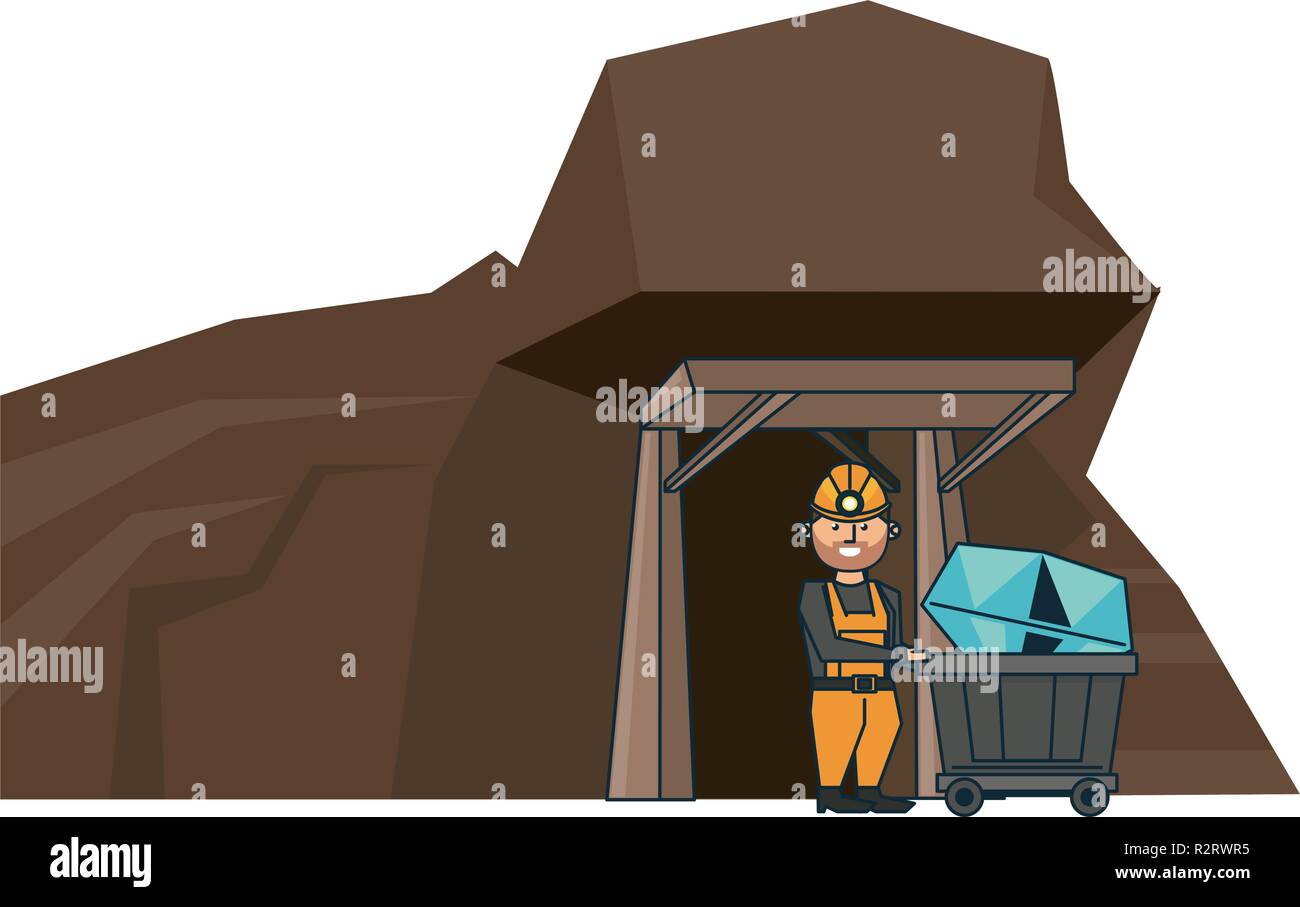 Mining pushing cart with diamond at mine vector illustration graphic ...