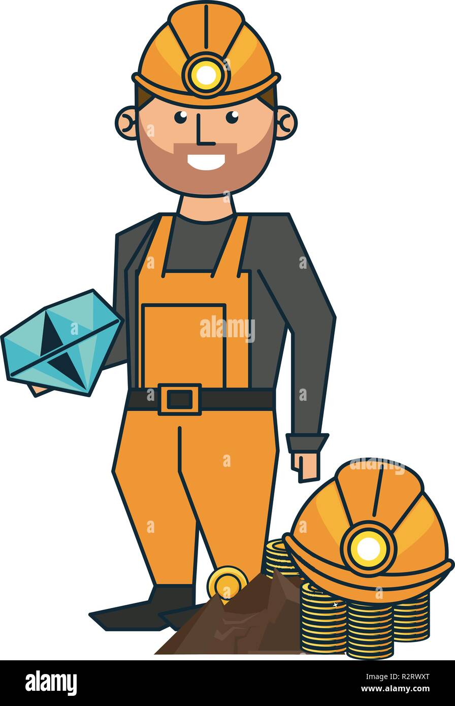 Mining worker with diamond and helmet vector illustration graphic ...