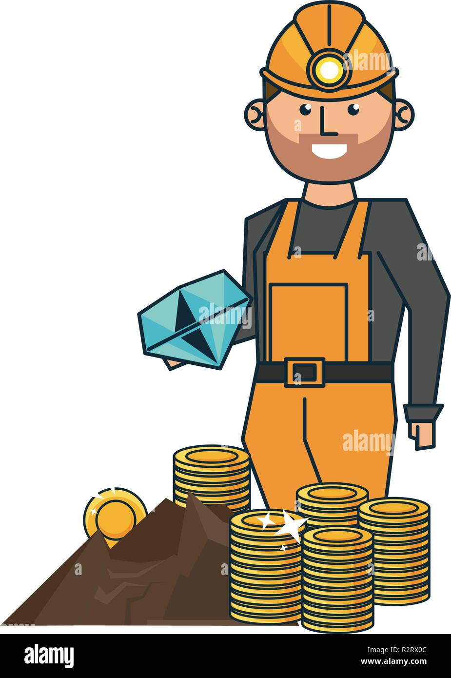 Mining worker with diamond and coins vector illustration graphic design ...