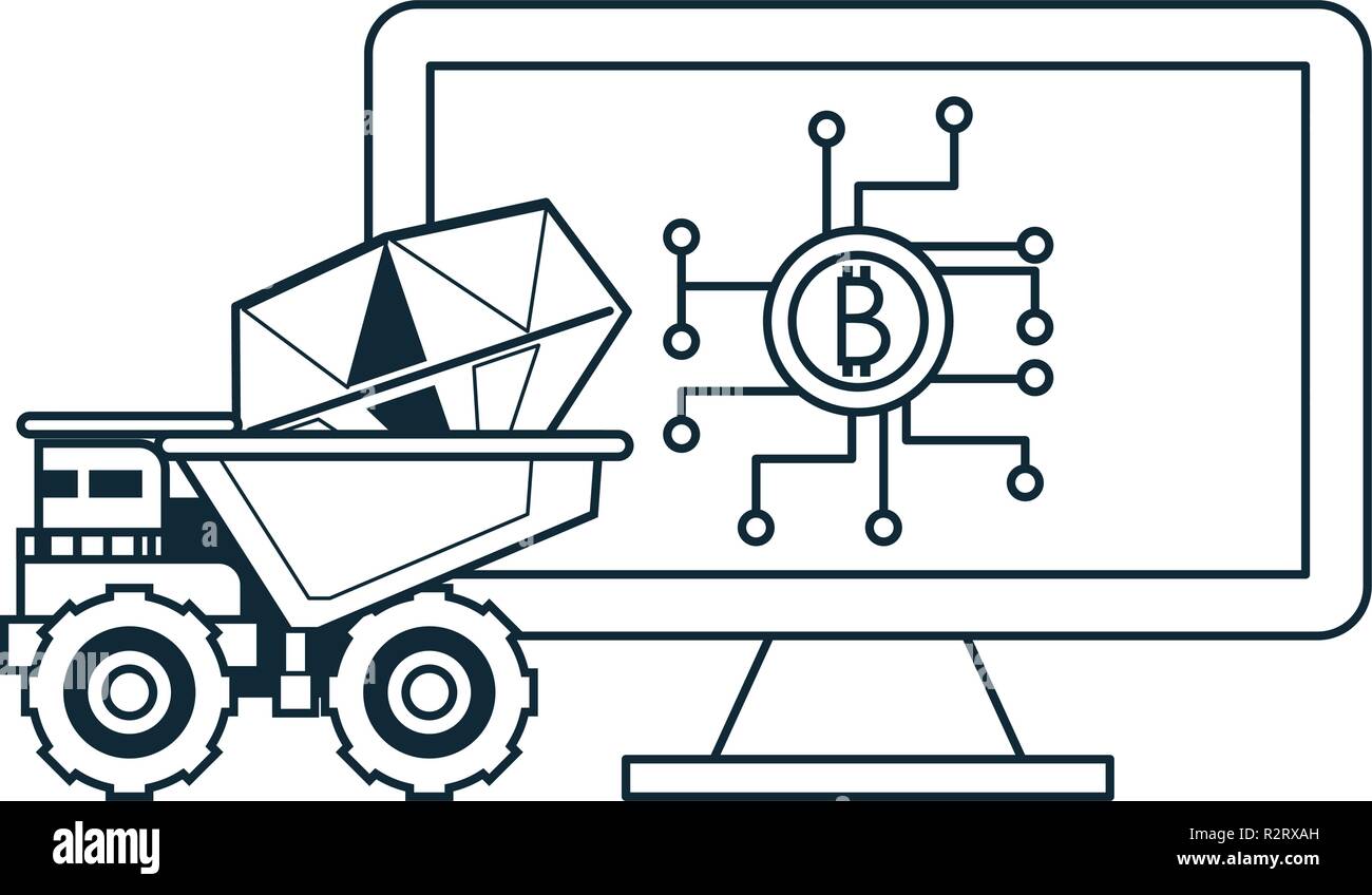 Bitcoin mining and investment computer with mine truck and diamond ...