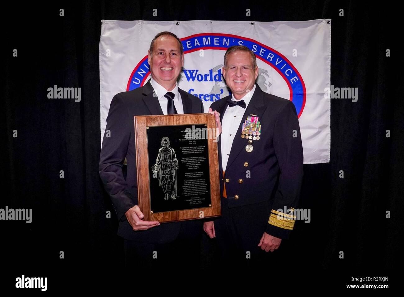 Capt. Brian Mershon (Left) USNS Mercy (T-AH 19) civil service master ...