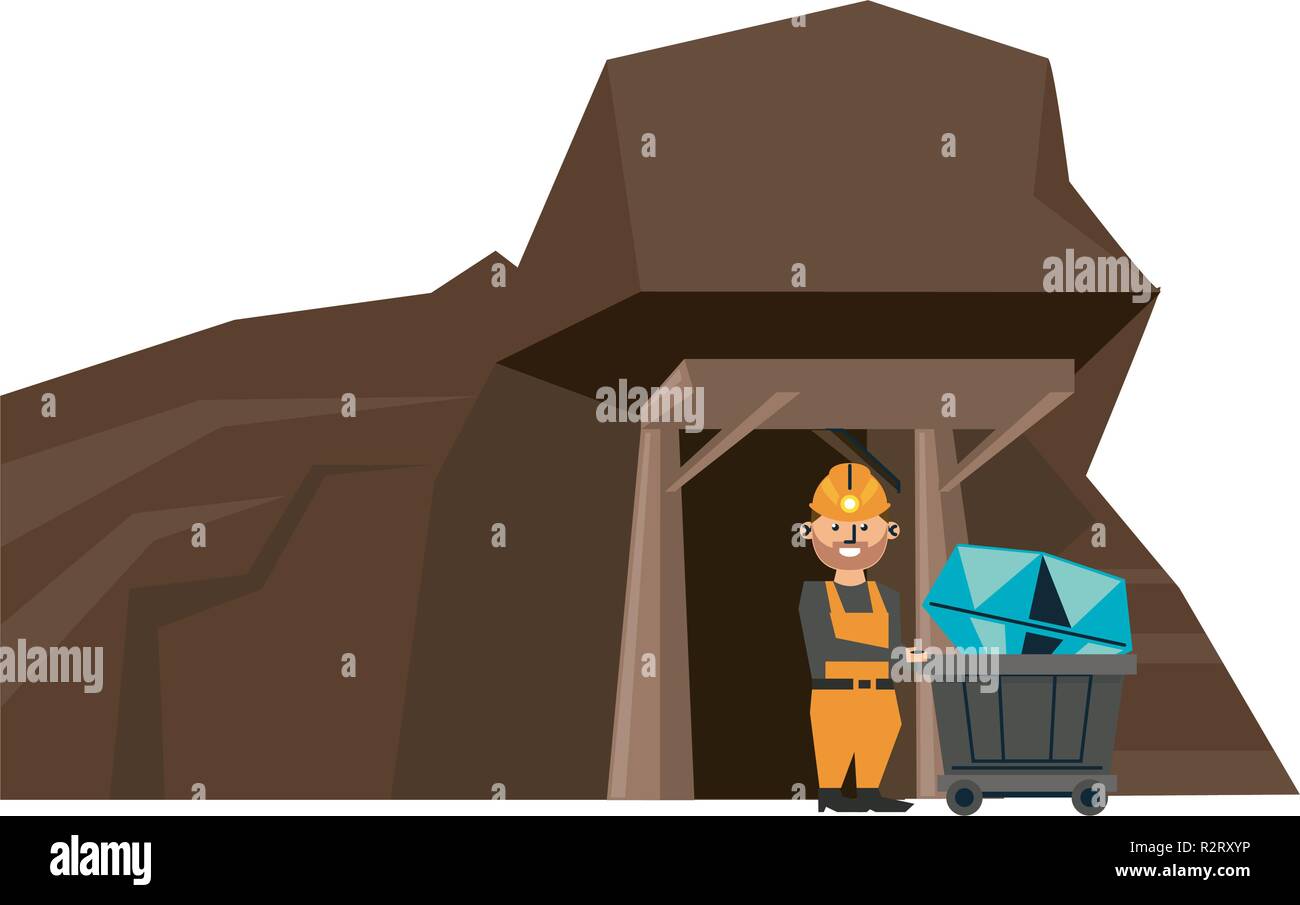 Mining pushing cart with diamond at mine vector illustration graphic ...