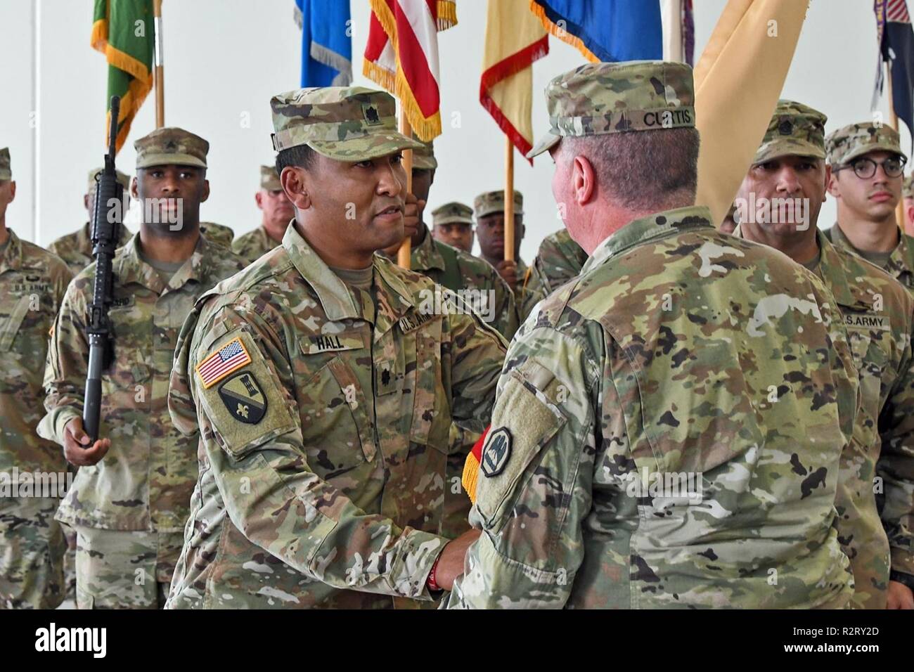 Lt. Col. Willus Hall recieves the 139th Regional Support Group colors ...