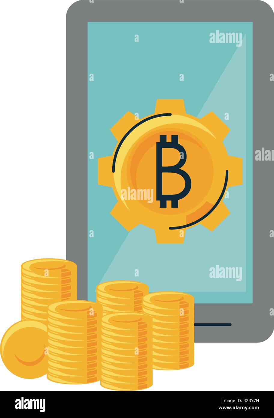Bitcoin mining and investment smartphone and coins vector illustration ...