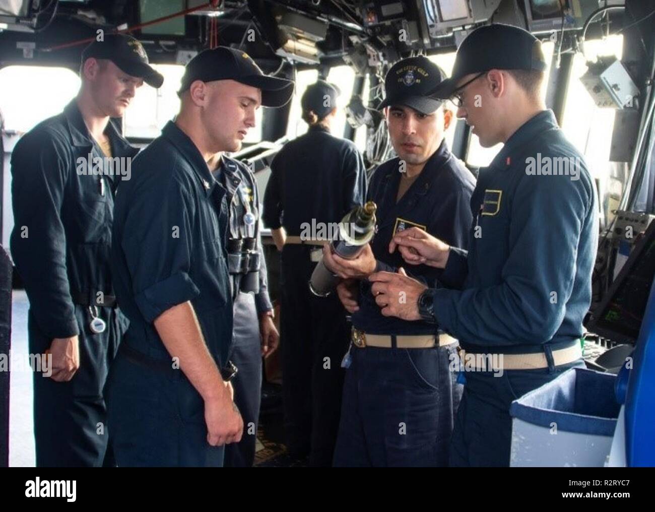 ATLANTIC OCEAN (Nov. 7, 2018) - Ensign David Desimone, off-going junior ...