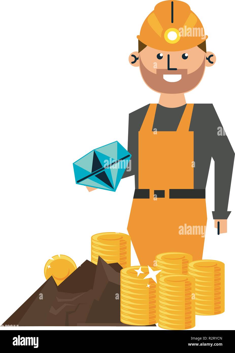 Mining worker with diamond and coins vector illustration graphic design ...