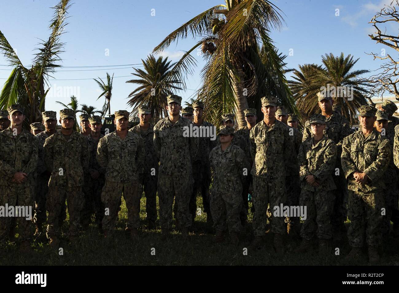 Seabees with Naval Mobile Construction Battalion 1 stand in formation ...