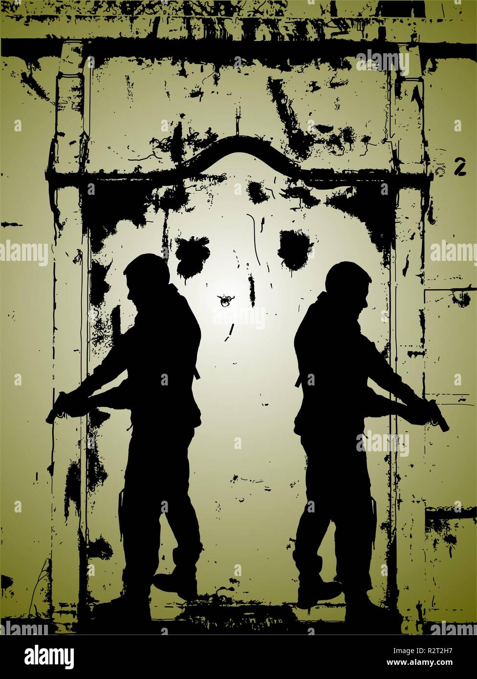 soldier with gun in front of abstract background Stock Photo - Alamy