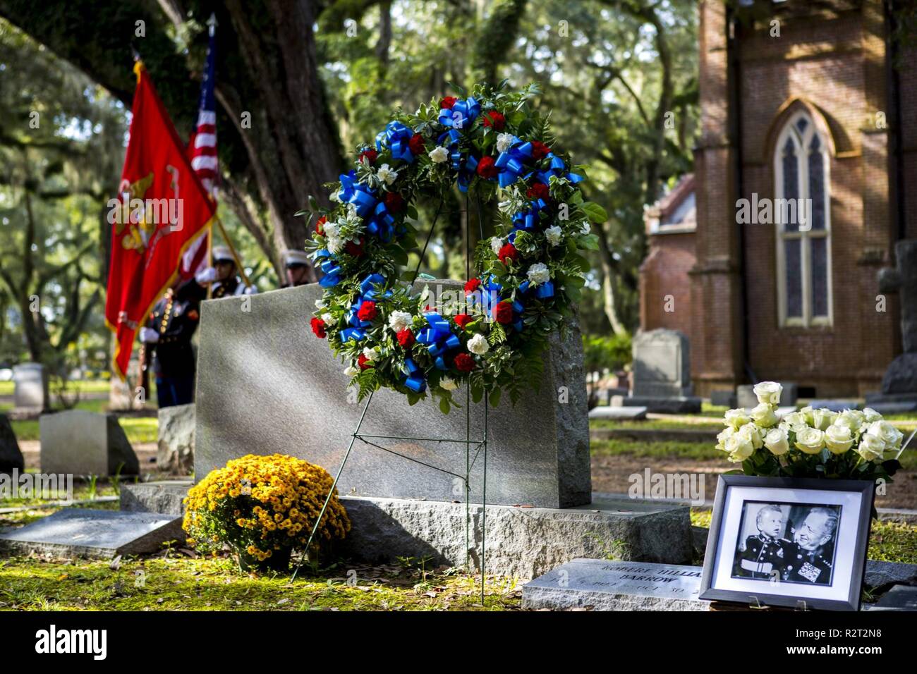 A wreath is placed on the gravesite of Gen. Robert H. Barrow, 27th ...