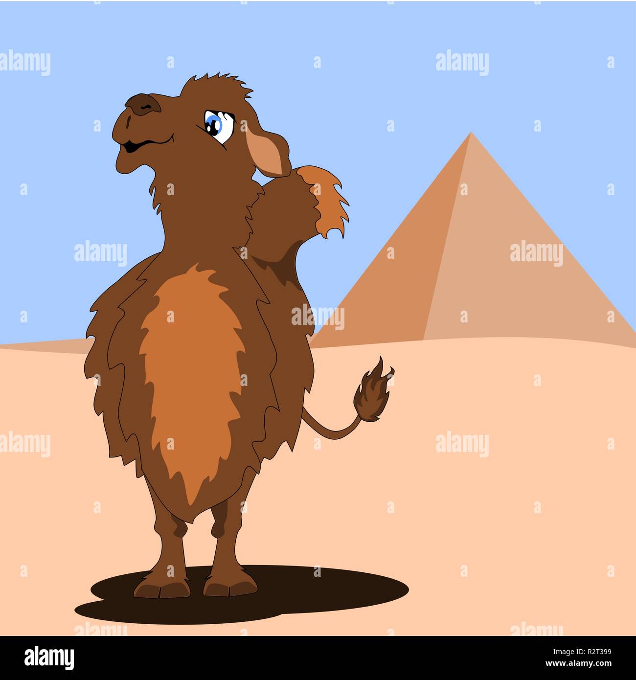 a camel in a desert with a pyramid Stock Photo - Alamy