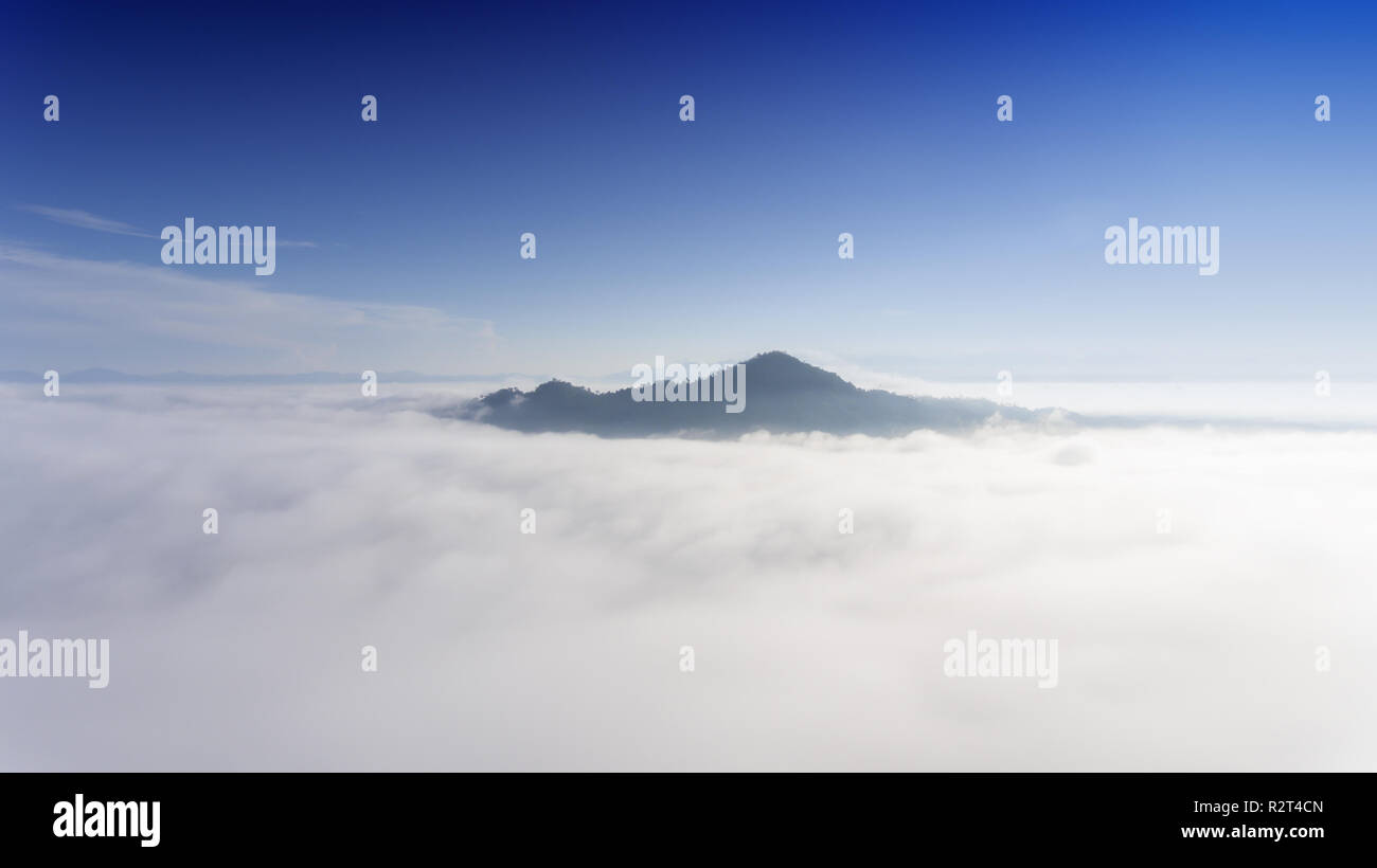 Aerial Landscape of morning mist in the morning time Stock Photo - Alamy