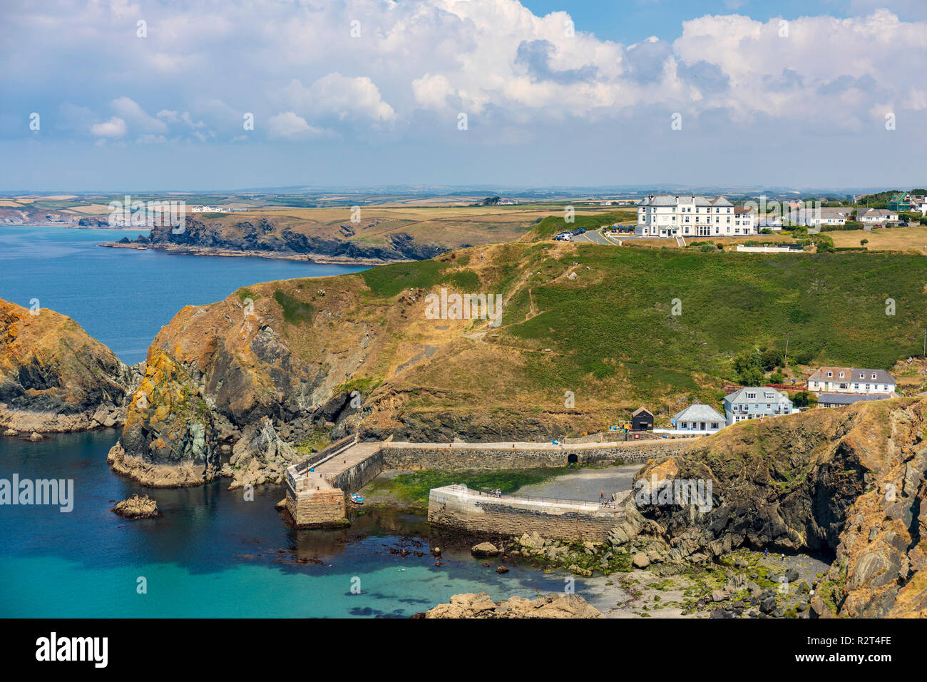 Looking north along the west coast of The Lizard, Mullion Cove and ...