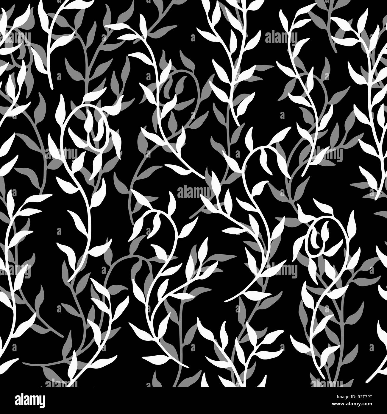 Liana spreads leaves creeper seamless pattern background monochrome ...