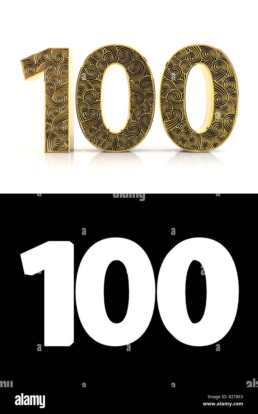 Golden number one hundred (100 years) on white background with pattern ...
