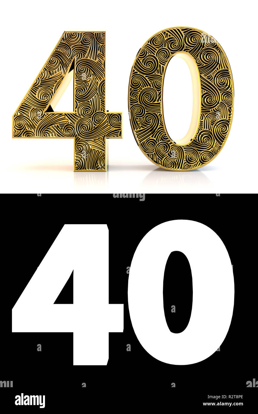 Golden number forty (40 years) on white background with pattern style ...