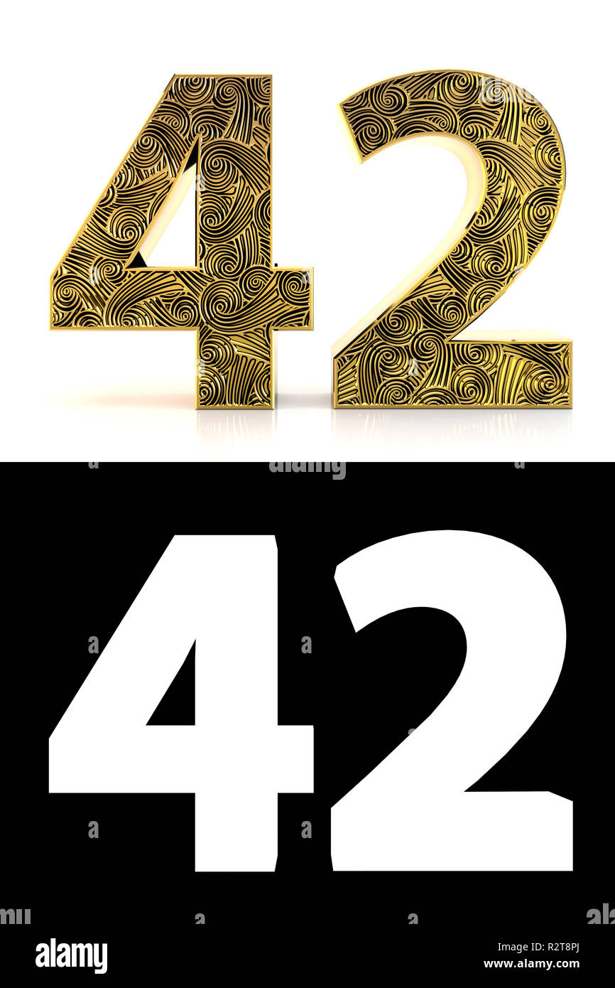 Golden number forty-two (42 years) on white background with pattern ...