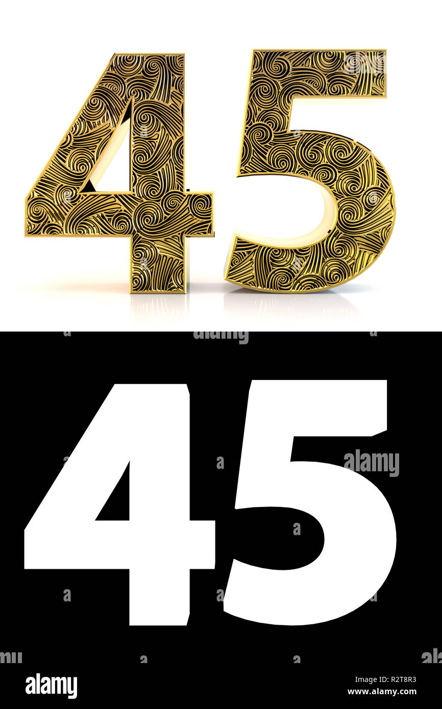 Golden number forty-five (45 years) on white background with pattern ...