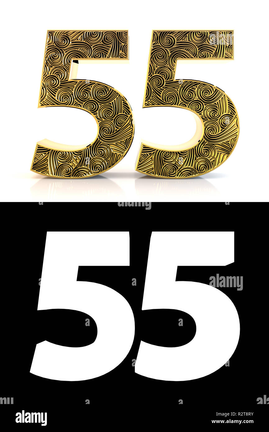 Golden number fifty-five (55 years) on white background with pattern ...