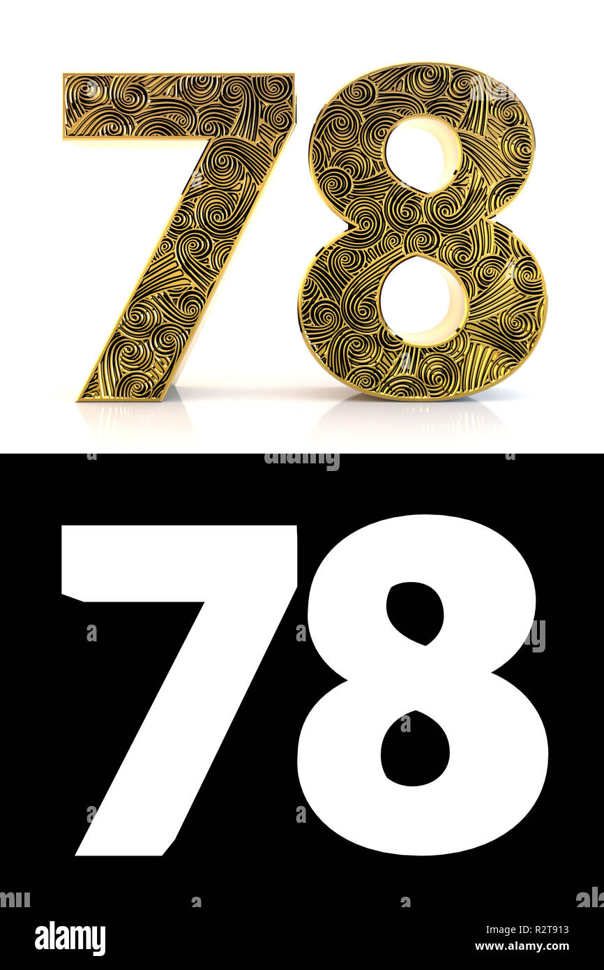 Golden number seventy-eight (78 years) on white background with pattern ...