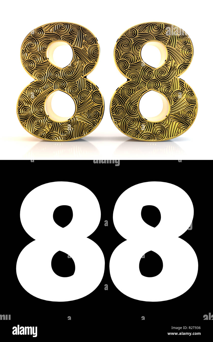 Golden number eighty-eight (88 years) on white background with pattern ...