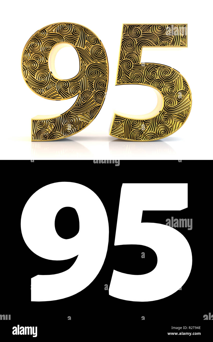 Golden number ninety-five (95 years) on white background with pattern ...