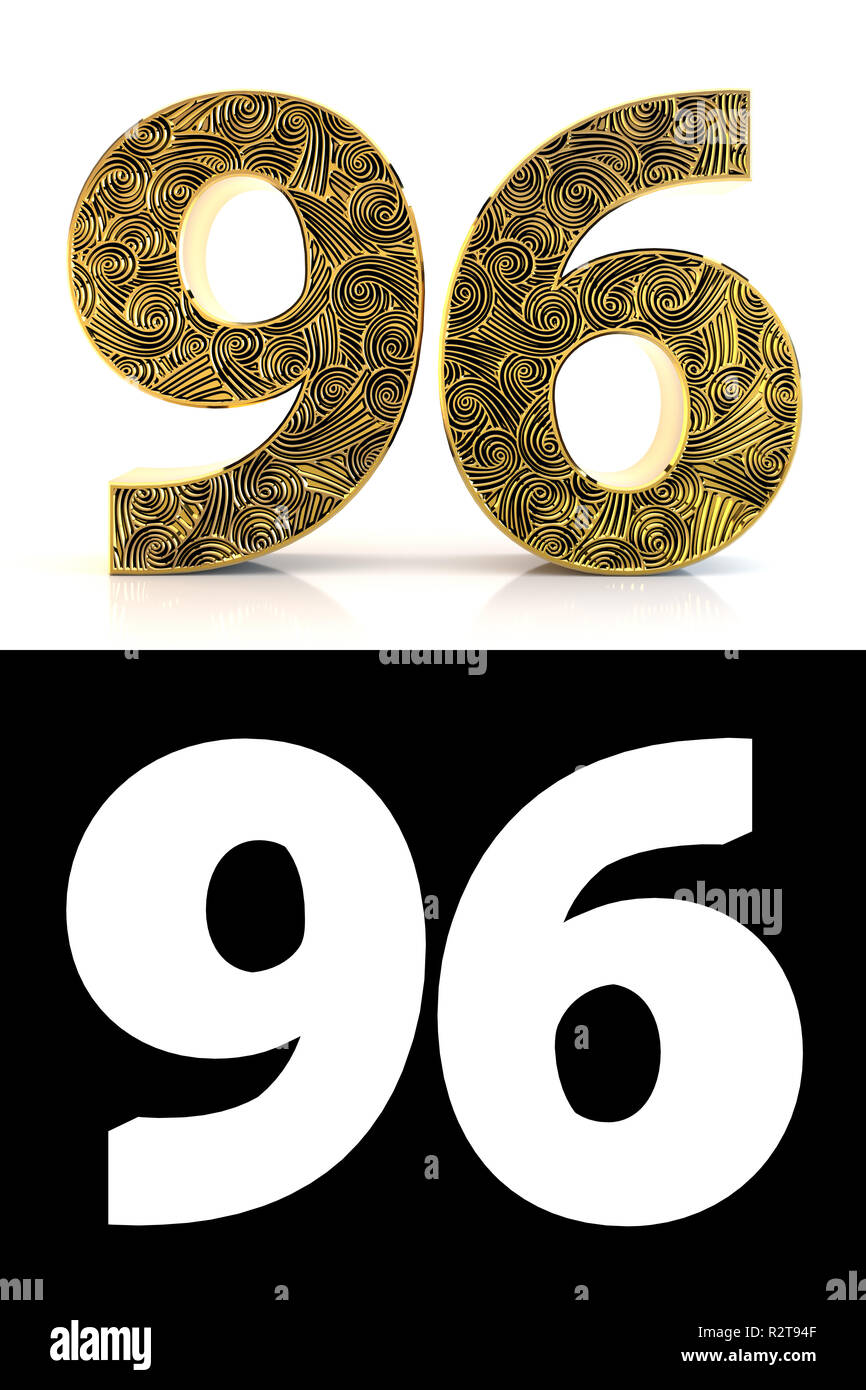 Golden number ninety-six (96 years) on white background with pattern ...