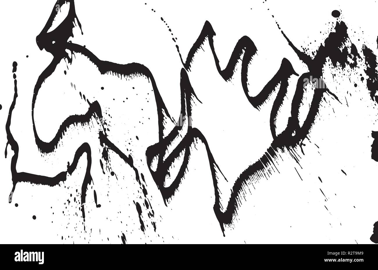 Ink grunge drops texture. Black hand drawn splashes and stains on white ...