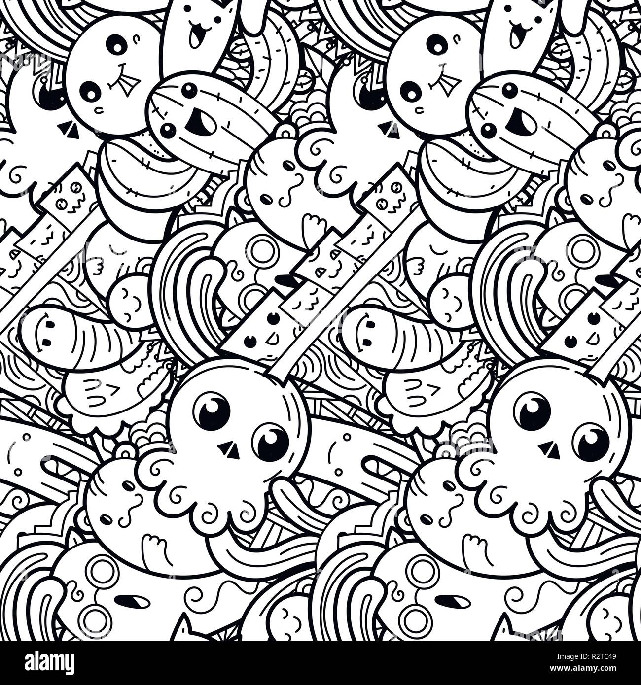 Funny doodle monsters on seamless pattern for prints, cards, designs ...