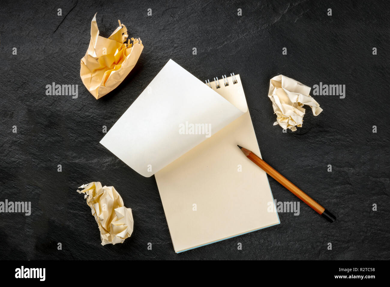 Idea Crisis. A simple spiral note pad with a blank sheet of paper and ...