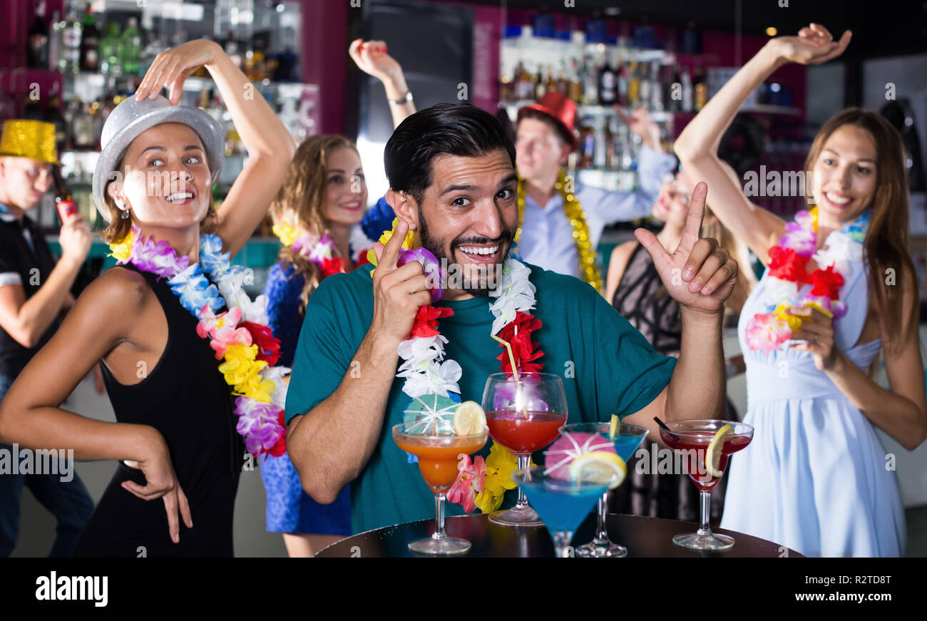 Happy male 31-35 years old is having fun on hawaiian party Stock Photo ...
