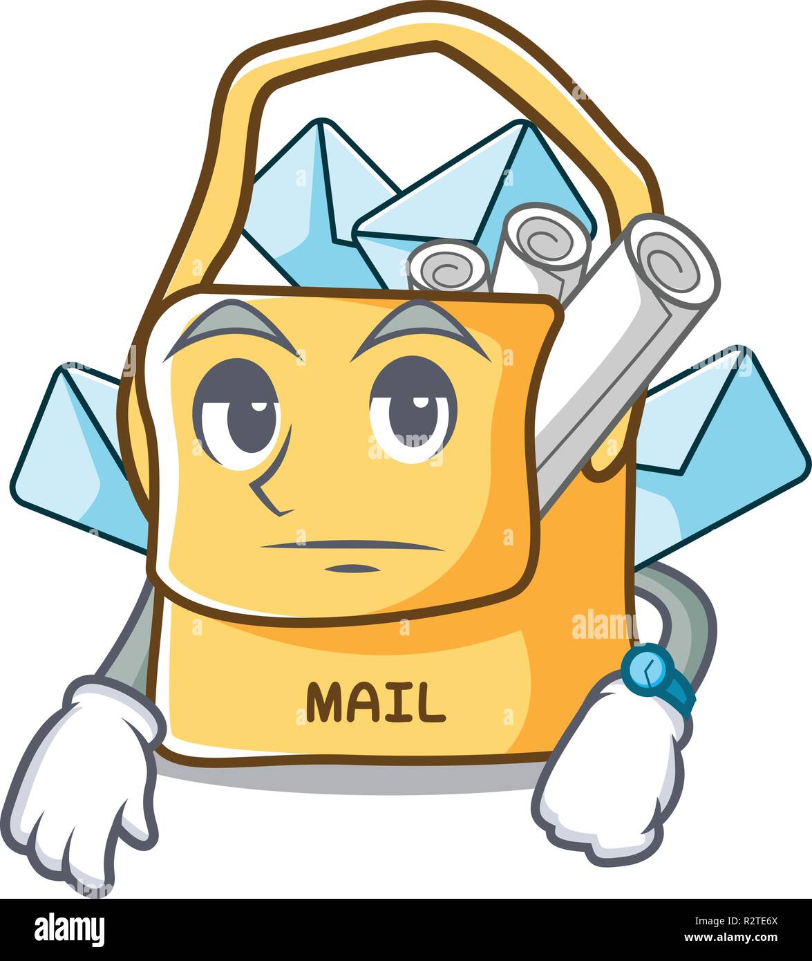 Waiting mail bag character on table front Stock Vector Image & Art - Alamy