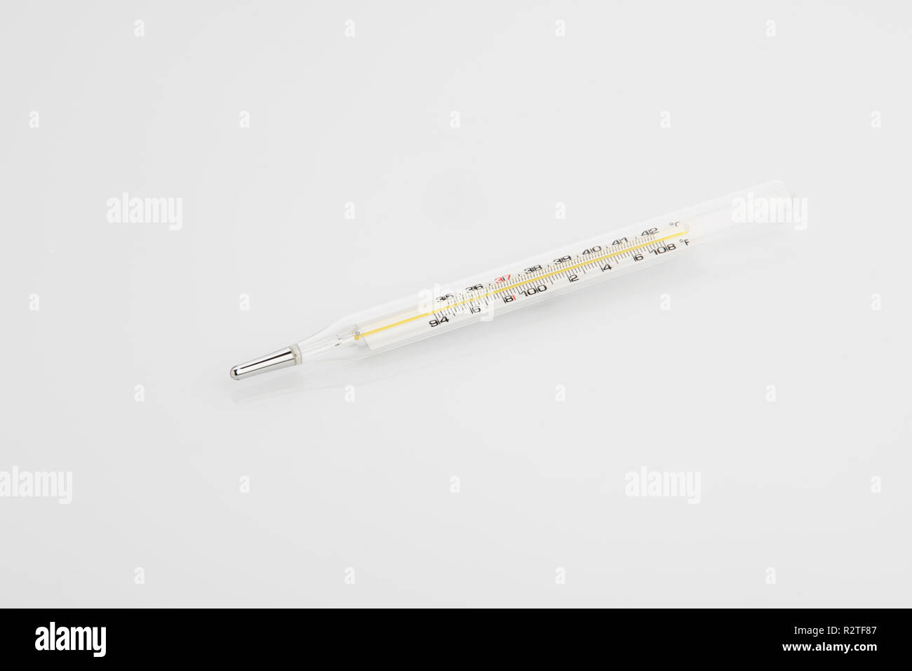 Medical: Analog Thermometer on White Background Shot in Studio Stock ...