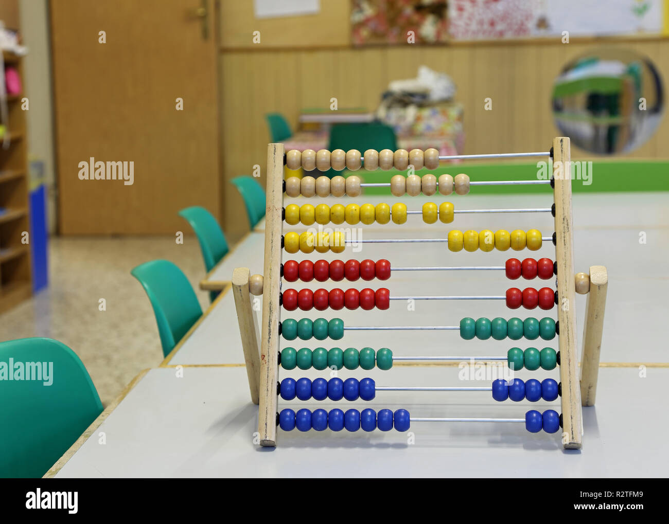 colored wooden abacus for teaching to count to the children in the ...