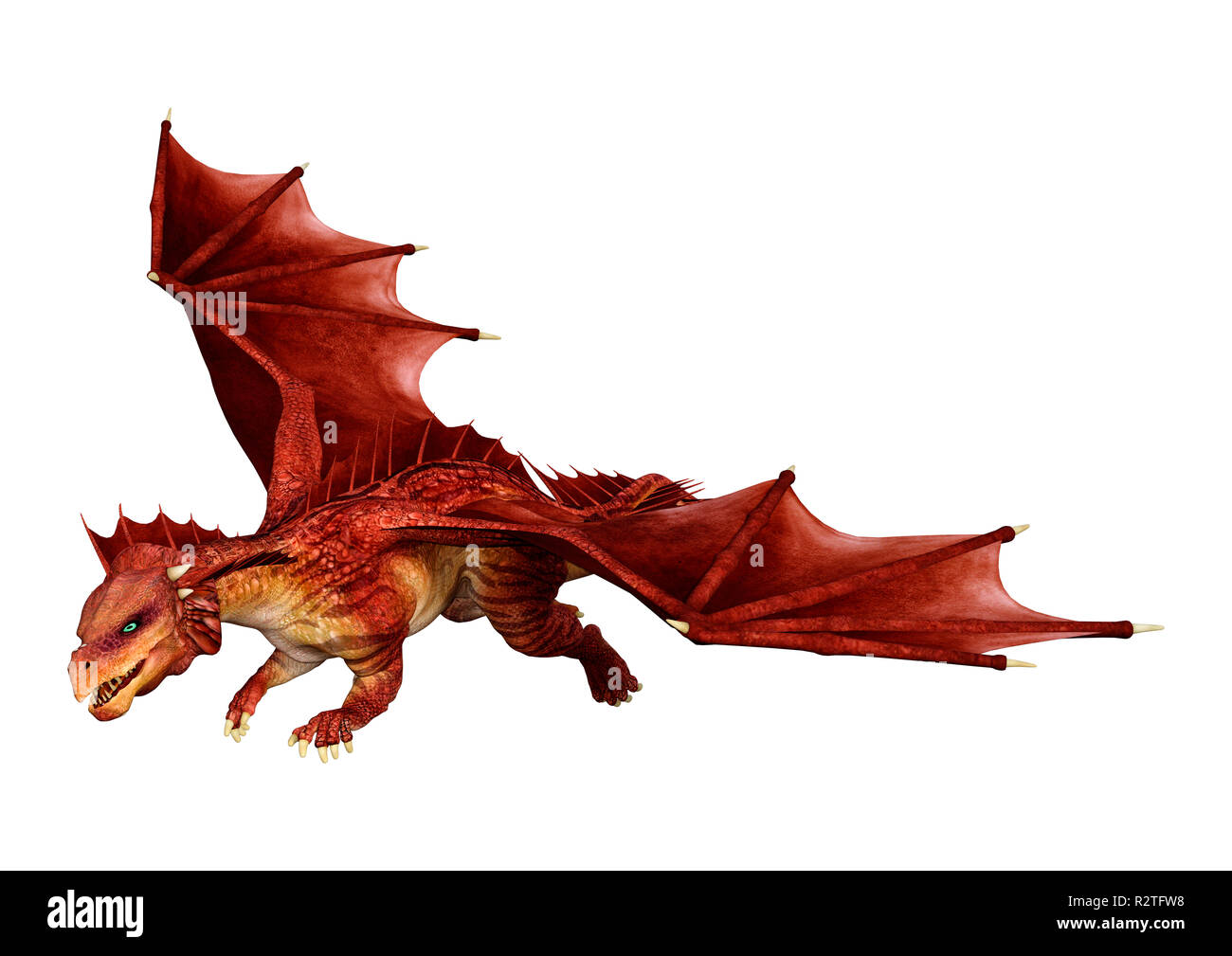 3D rendering of a red fantasy dragon isolated on white background Stock ...