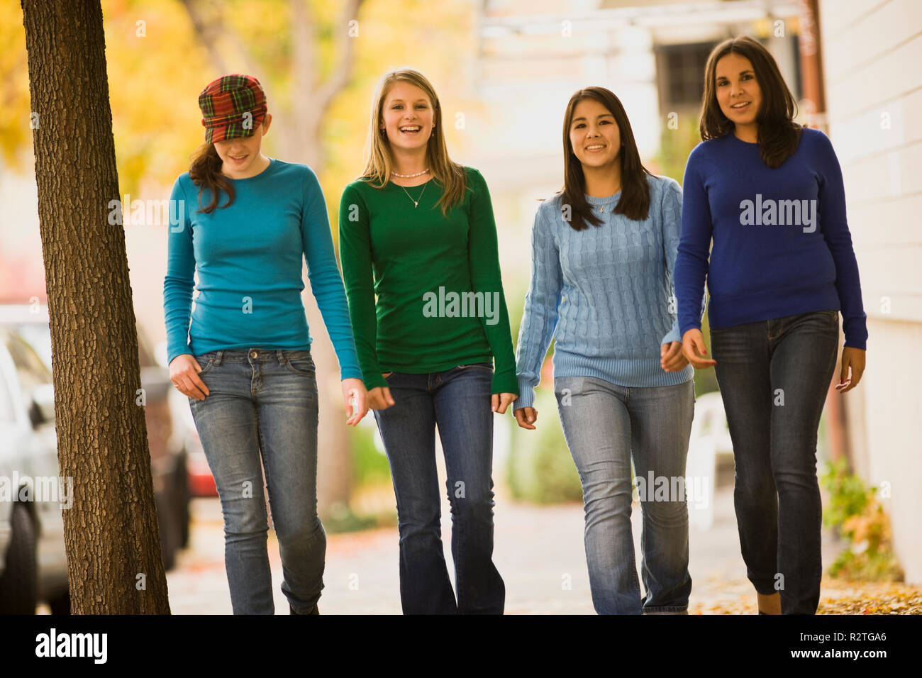 Portrait of a group of teenage girls walking down the street Stock ... Portrait of a group of teenage girls walking down the street Stock ...