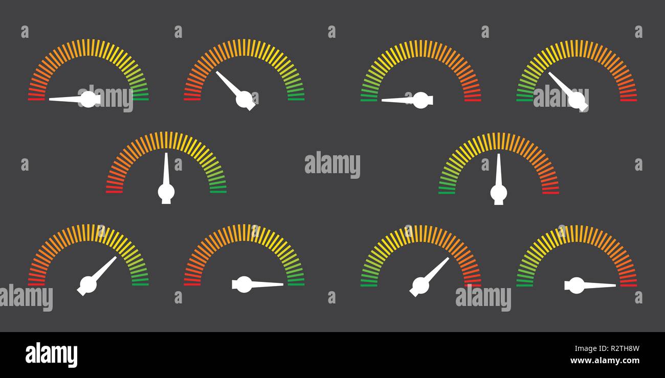 Meter signs infographic gauge element from red to green and green to ...