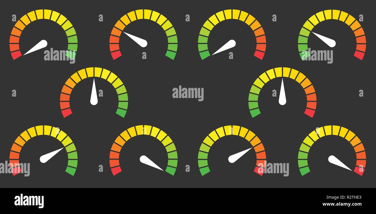 Meter signs infographic gauge element from red to green and green to ...