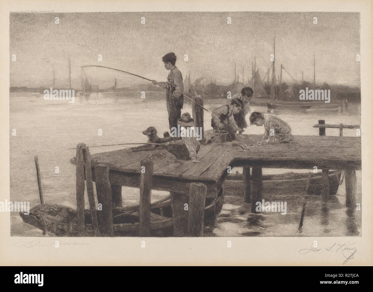 Young Anglers. Dated: 1886. Dimensions: image: 294 x 460 mm sheet: 483 ...