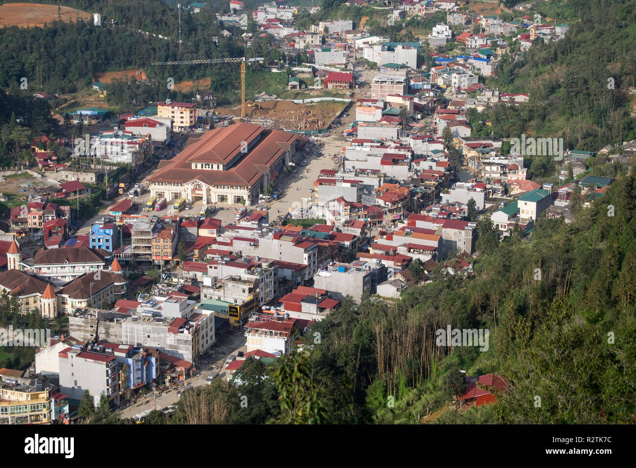 Aerial view of Sapa, Vietnam. Sapa is one of the must-visit locations ...