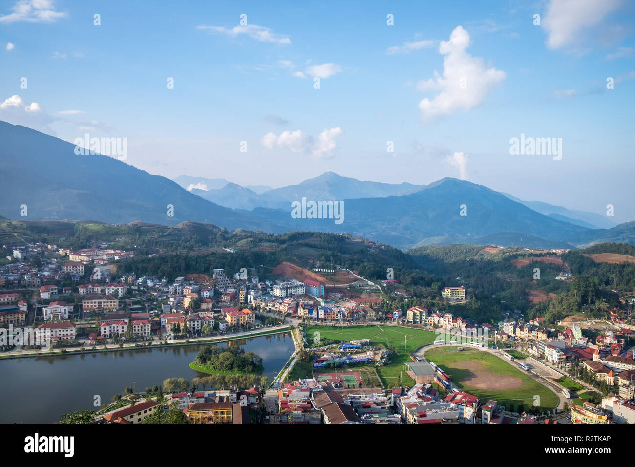 Aerial view of Sapa, Vietnam. Sapa is one of the must-visit locations ...